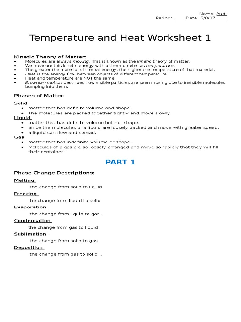 Temp and Heat Worksheet 1 | Download Free PDF | Latent Heat | Phase ...
