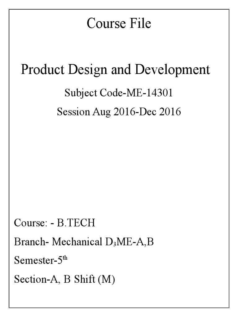 Course File Product Design and Development: Subject Code-ME-14301 ...