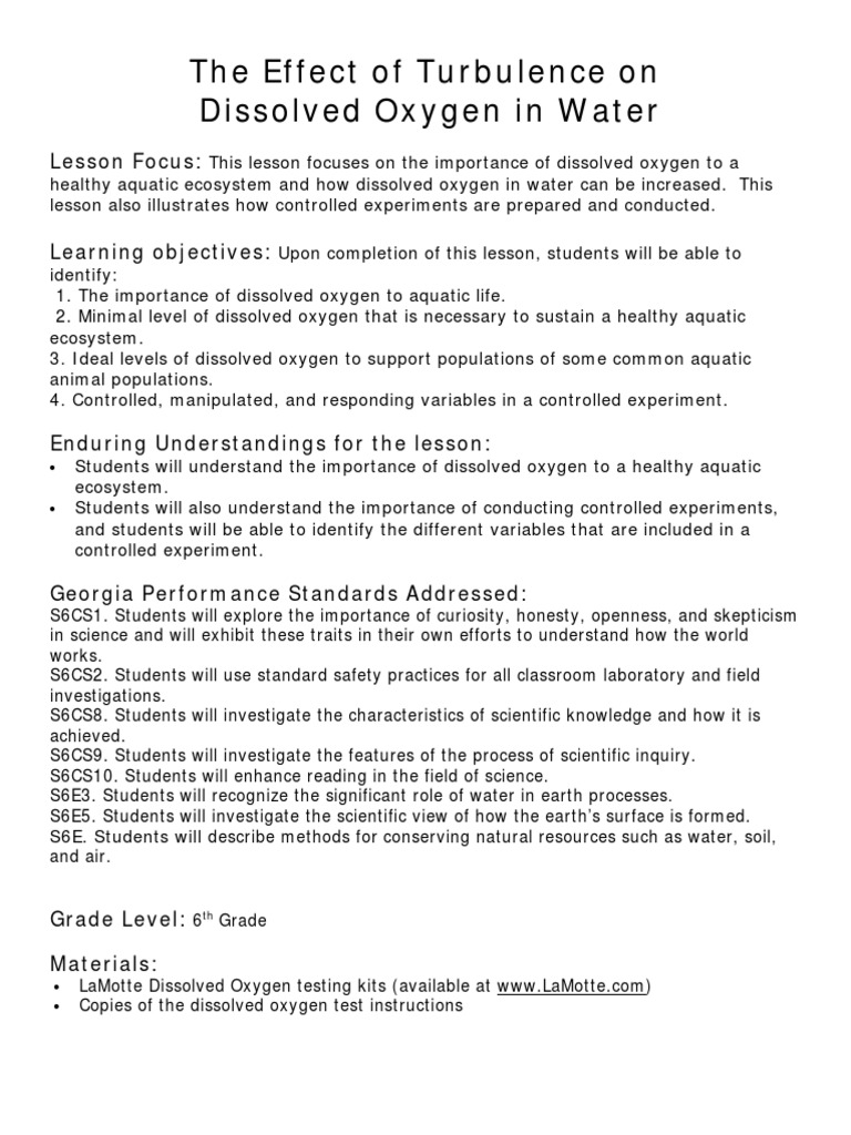GR Effect of Turbulence On Dissolved Oxygen in Water | PDF | Aquatic ...