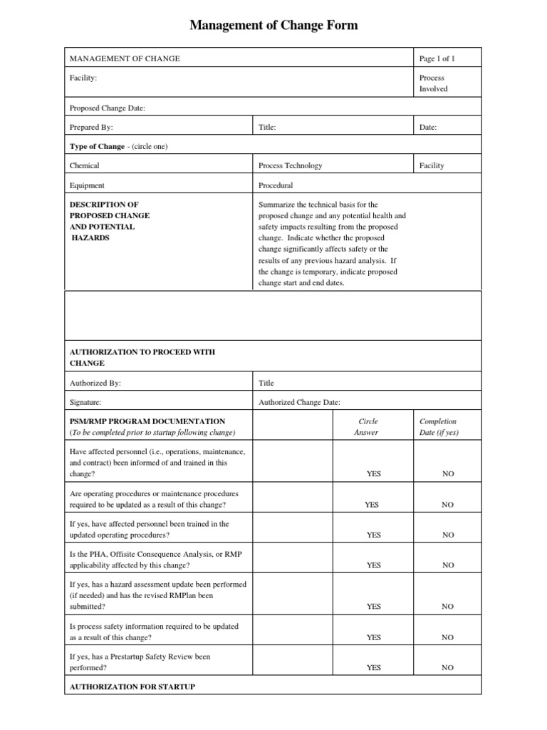 Management of Change Form | Download Free PDF | Safety | Business