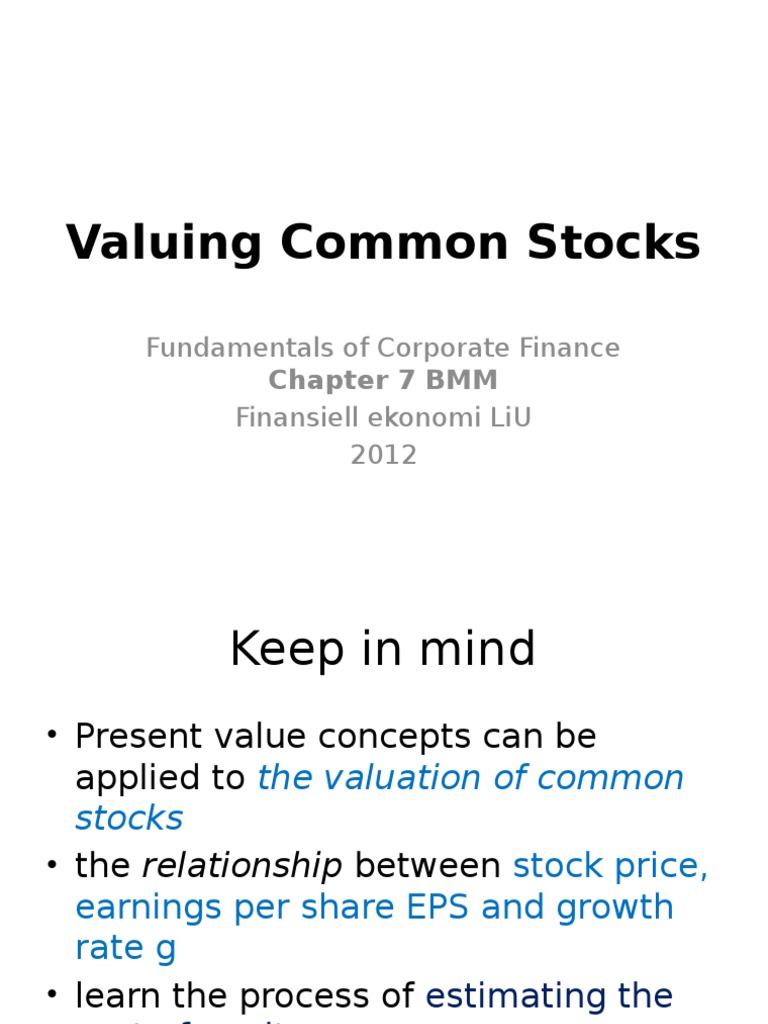 Valuing Common Stocks Explained | PDF | Stocks | Dividend