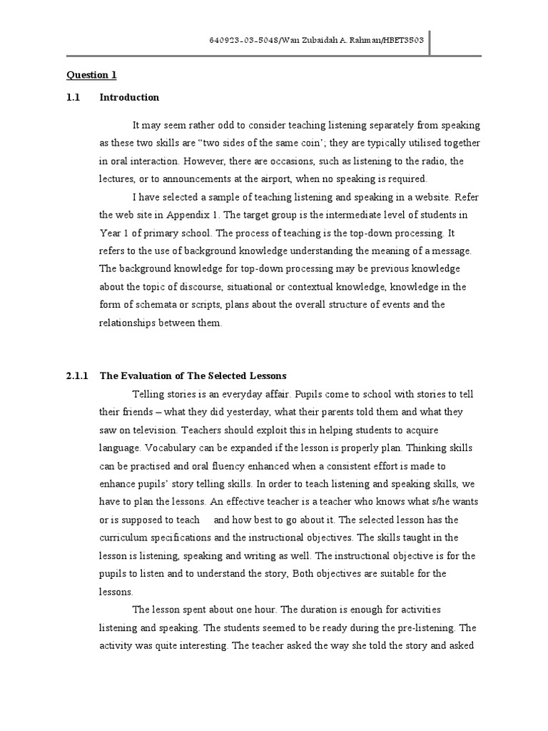 640923-03-5048/wan Zubaidah A. Rahman/HBET3503 | PDF | Teachers ...