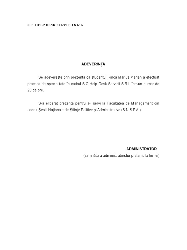 Adeverinta Practica Model | PDF