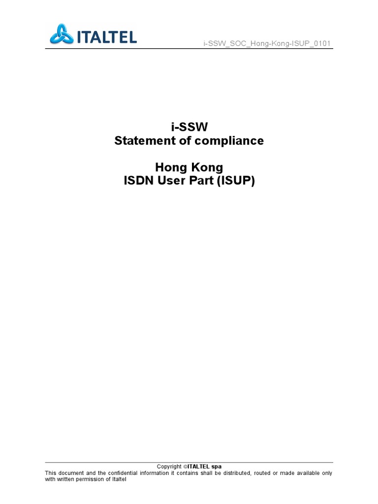 i-SSW Statement of Compliance Hong Kong ISDN User Part (ISUP) | PDF | Electronics ...
