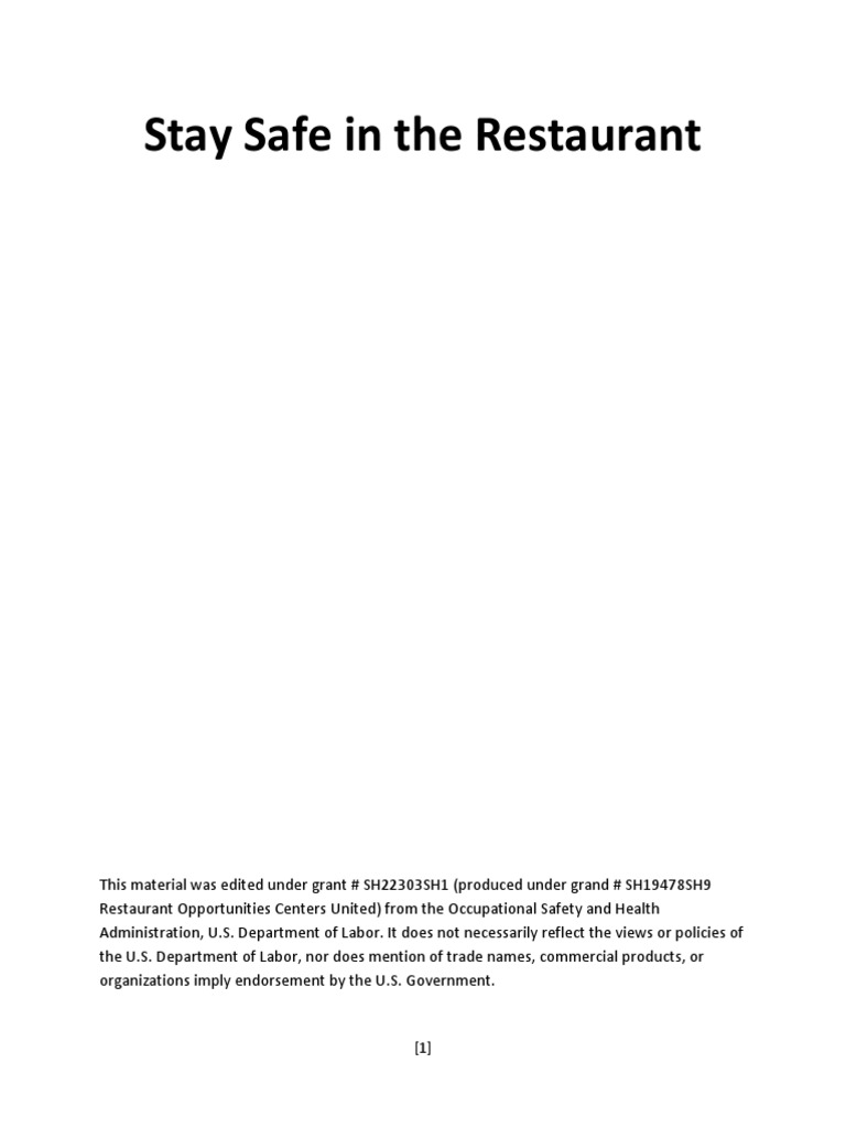 Restaurant Safety for Workers | PDF | Occupational Safety And Health ...