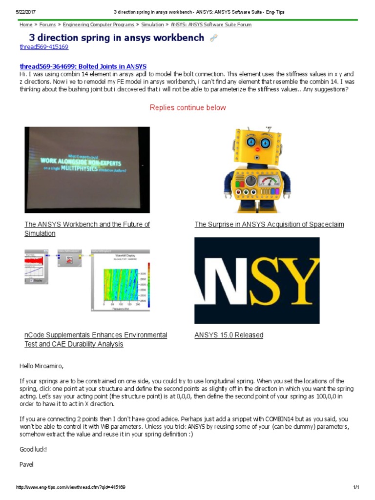 3 Direction Spring in Ansys Workbench - ANSYS - ANSYS Software Suite ...