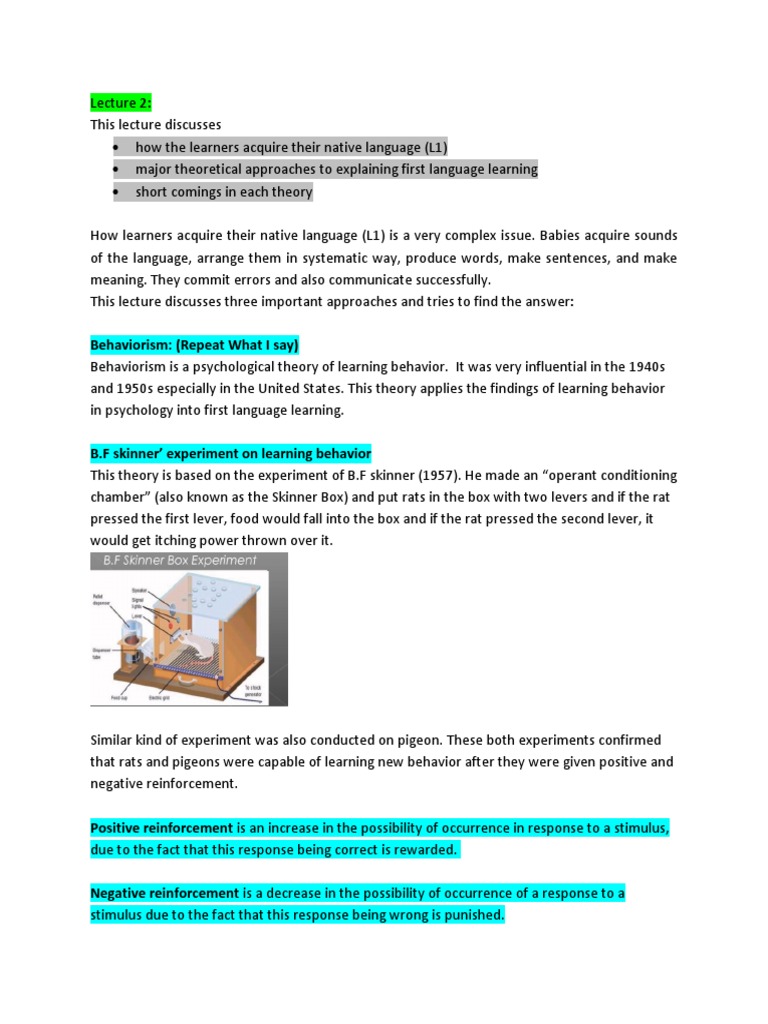 Language Learning Theories | PDF | Language Acquisition | Behaviorism