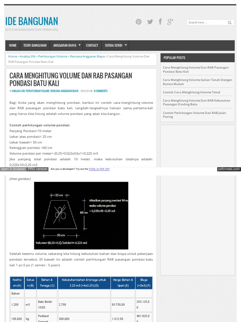 Cara Menghitung Volume Dan RAB Pasangan Pondasi Batu Kali (Idebangunan ...