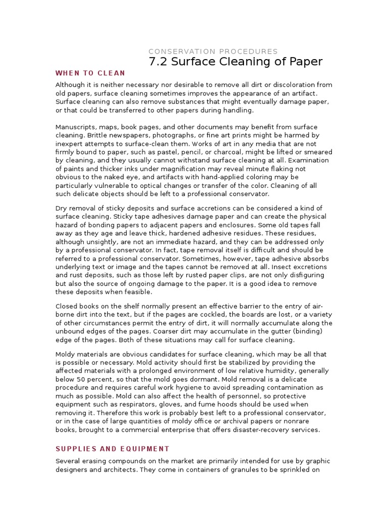 7.2 Surface Cleaning of Paper: When To Clean | PDF | Abrasive | Soil