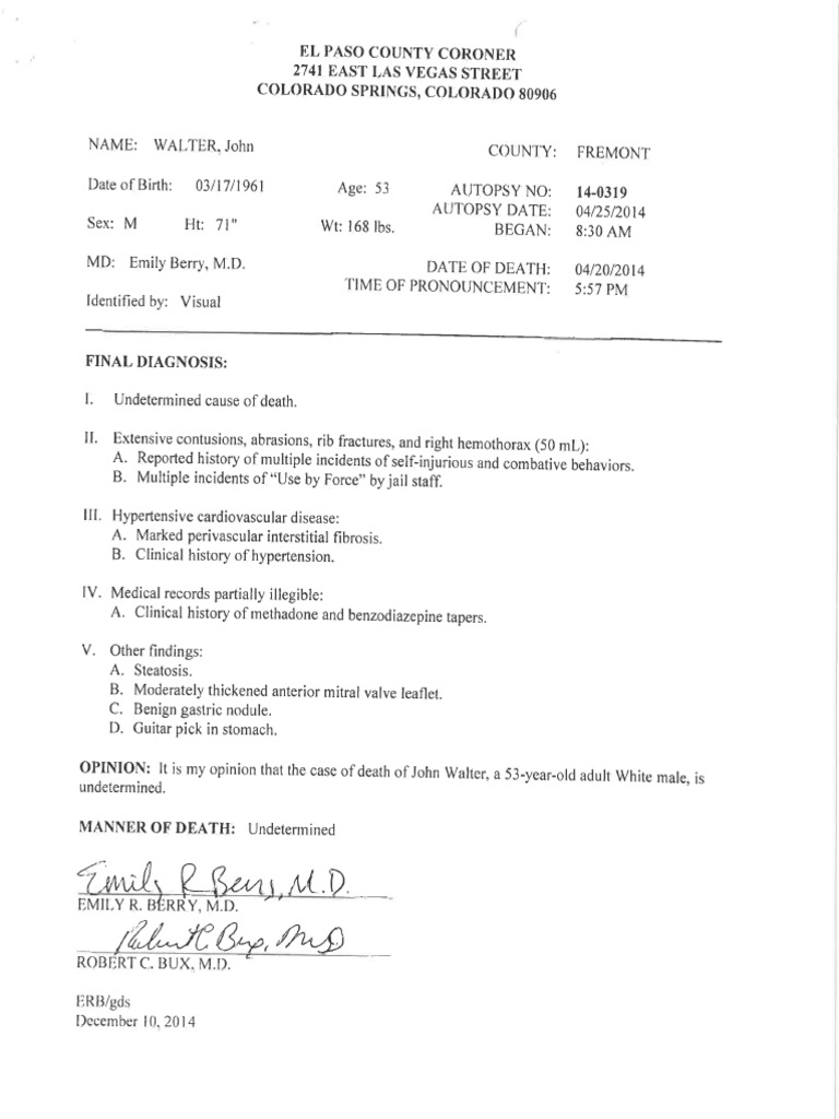 John Patrick Walter Original Autopsy Report | PDF