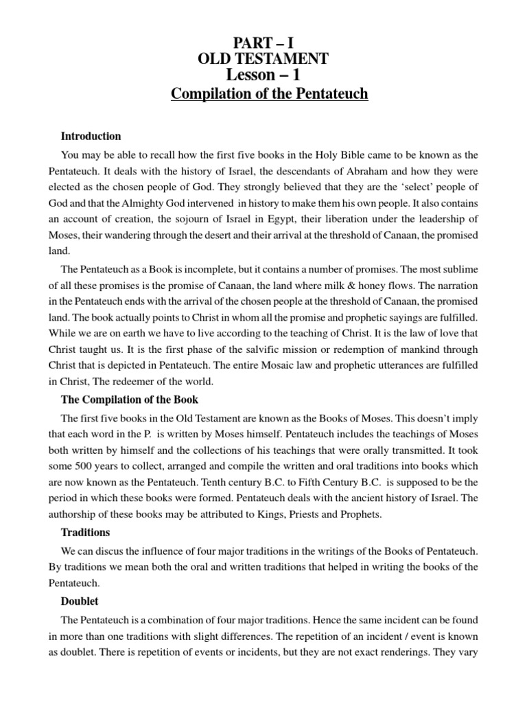 Old Testament Lessons on Pentateuch and Psalms | PDF | Book Of Genesis ...