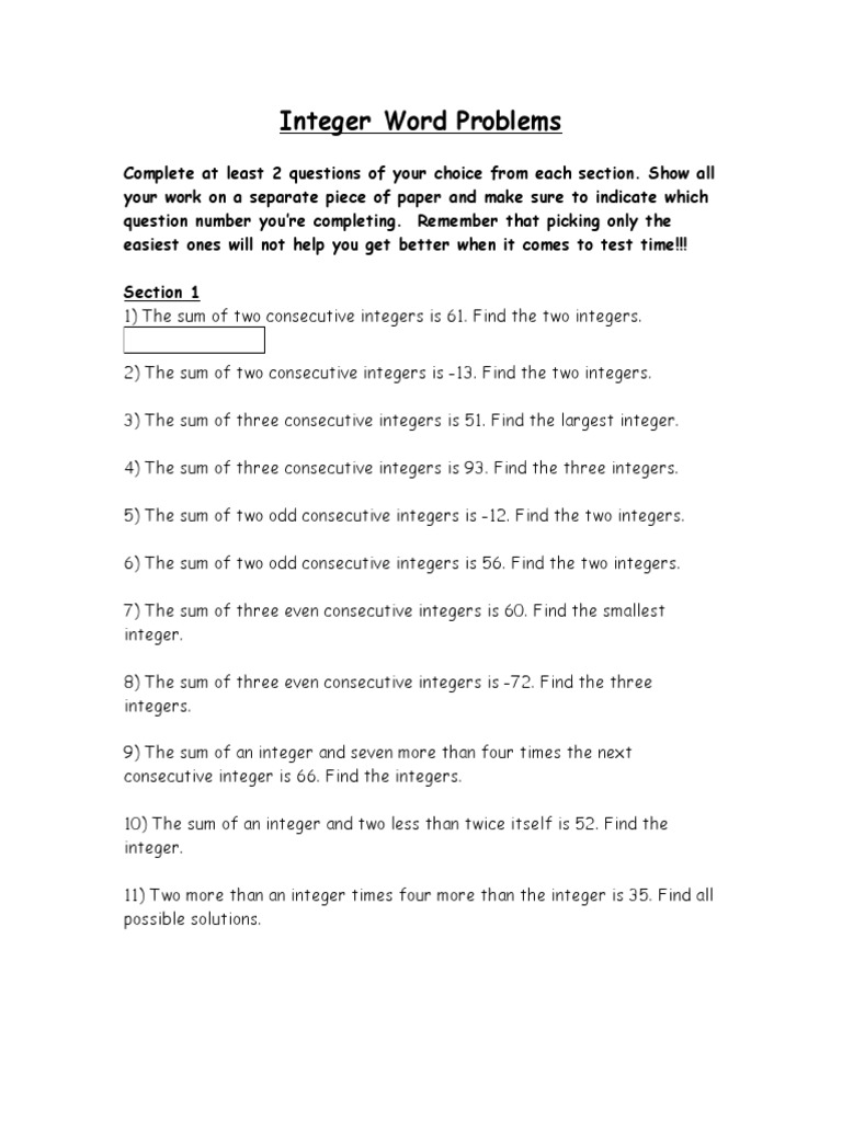 Integer Word Problems | PDF | Area | Teaching Mathematics