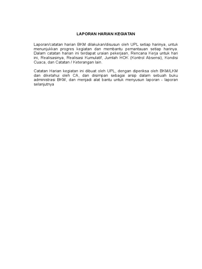 Format Laporan BKM 1-10 | PDF