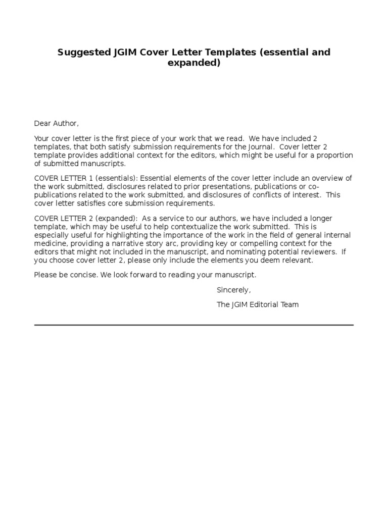 JGIM Cover Letter Templates | PDF | Conflict Of Interest | National ...