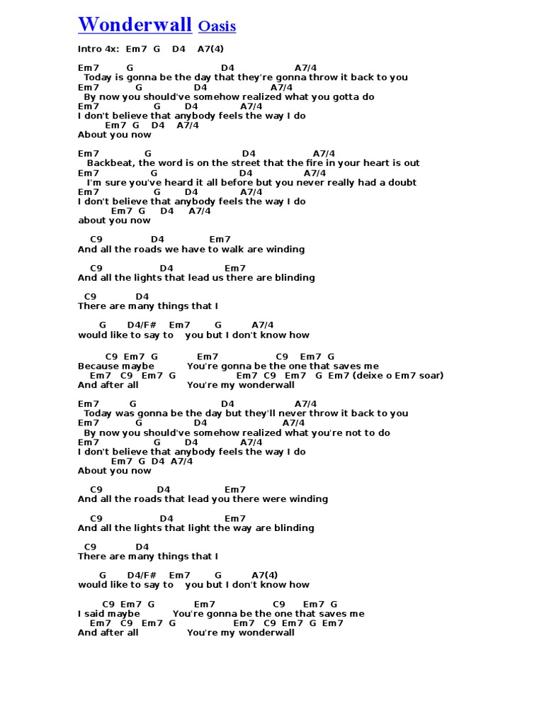 Wonderwall Oasis Pdf