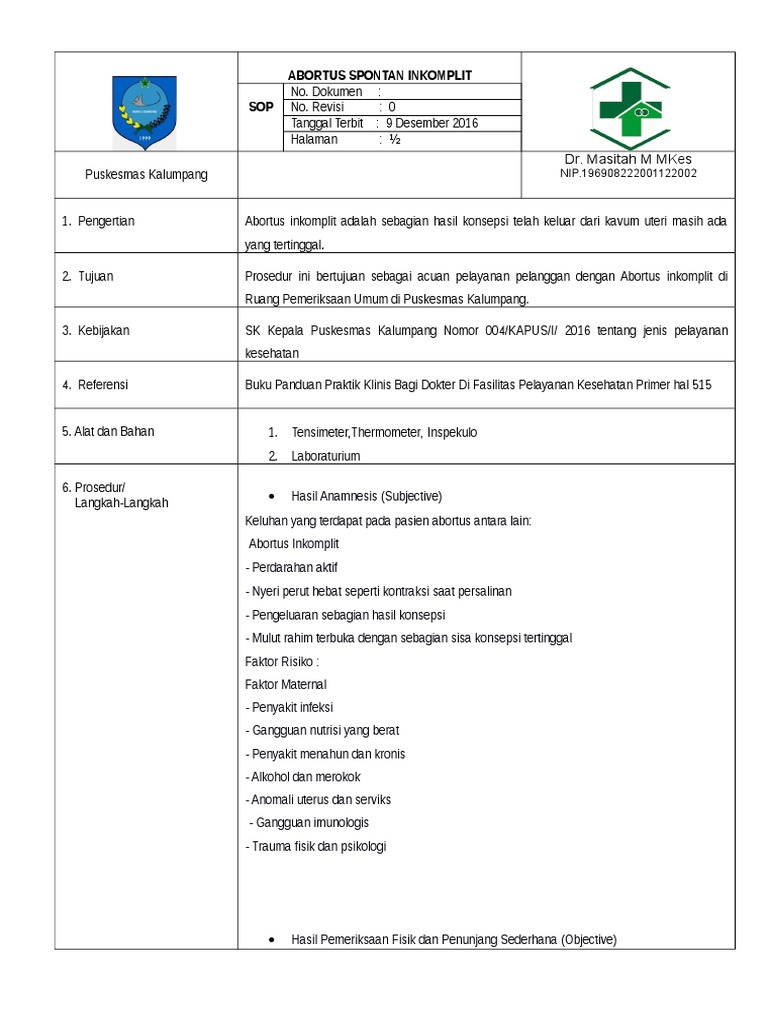 Sop Abortus Inkomplit | PDF
