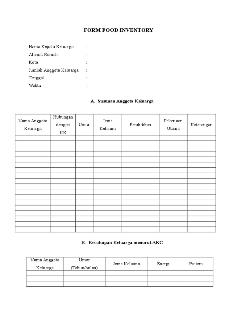 Form Food Inventory Pdf