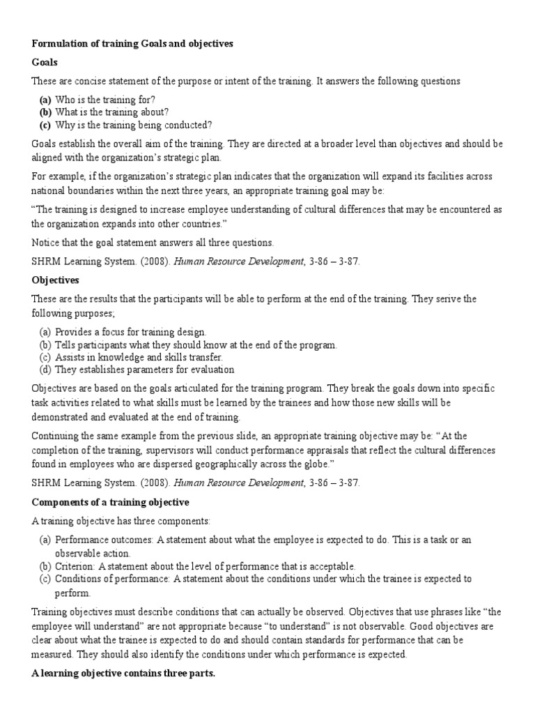 Formulation of Training Goals and Objectives | Educational Psychology ...