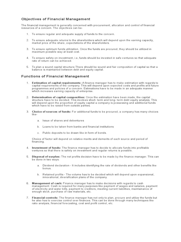 Key Objectives of Financial Management | PDF | Financial Capital | Stocks