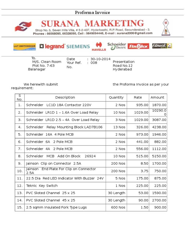 CRP Proforma Invoice | PDF | Electric Power | Components