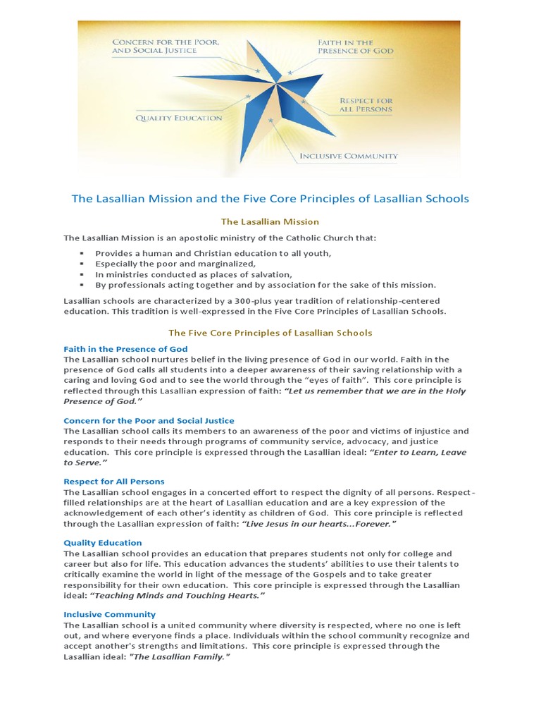 The Lasallian Mission and the 5 Core Principles | Faith | Monotheism