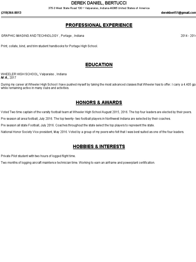 Derek Daniel's Resume and Achievements | PDF