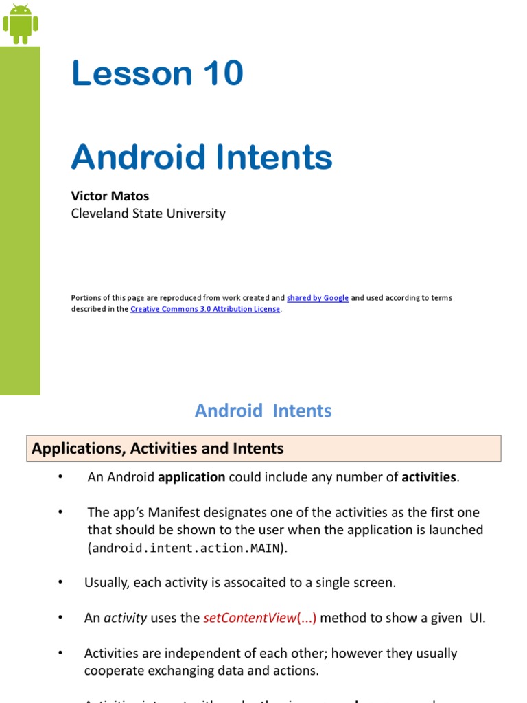 Android Chapter10 Intents | PDF | Parameter (Computer Programming) | Subroutine