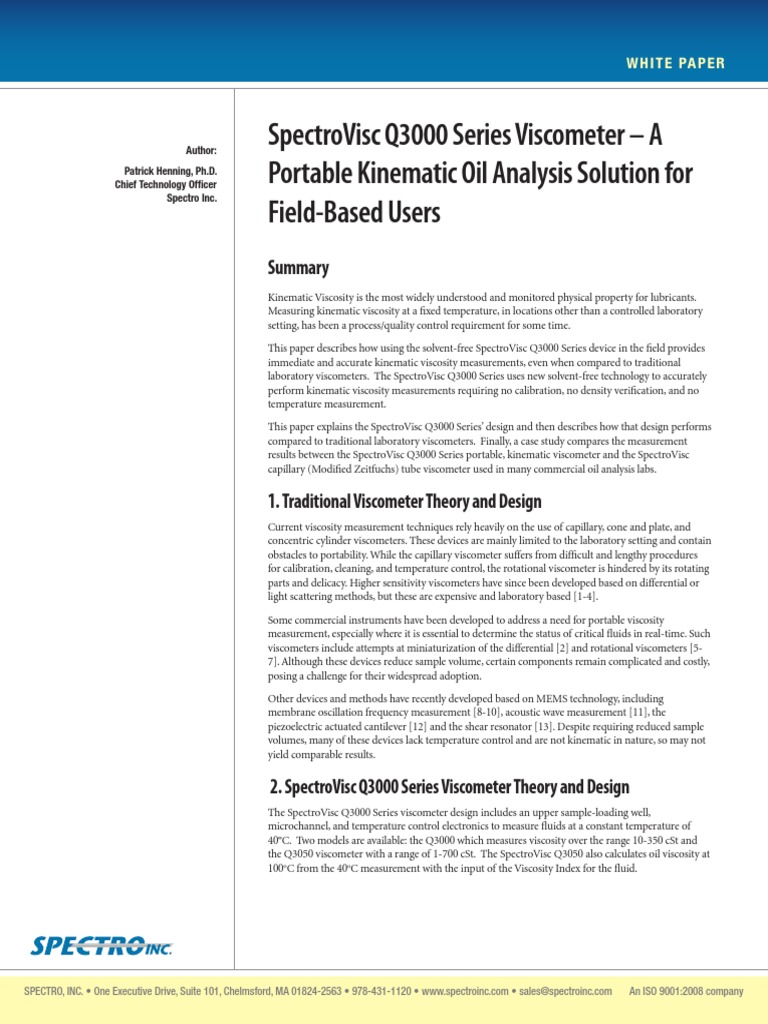 Spectro A Portable Kinematic Oil Analysis Solution For Field-Based ...