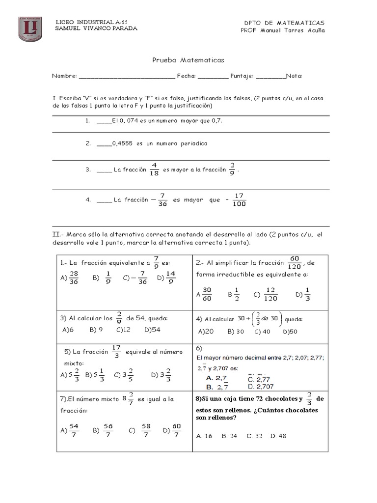 Ejercicios de Fracciones y Porcentajes | PDF | Fracción (Matemáticas ...