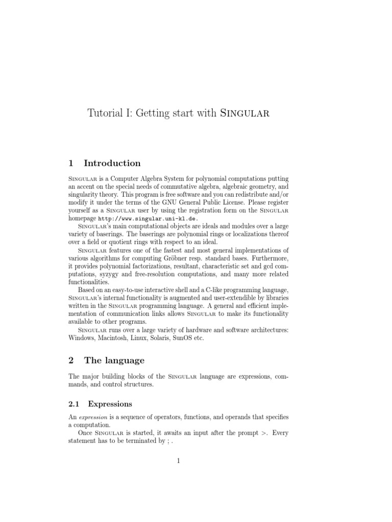 Tutorial I: Getting Start With Singular: 2.1 Expressions | PDF | String ...