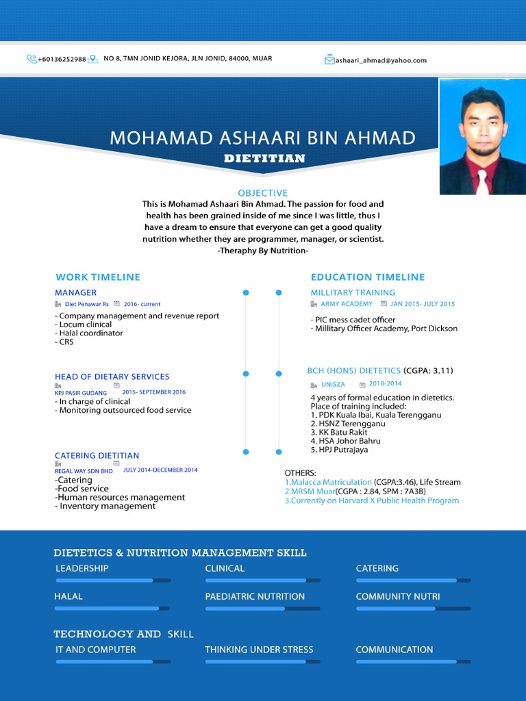 Resume Mohamad Ashaari Bin Ahmad | Dietitian | Determinants Of Health | Free 30-day Trial | Scribd