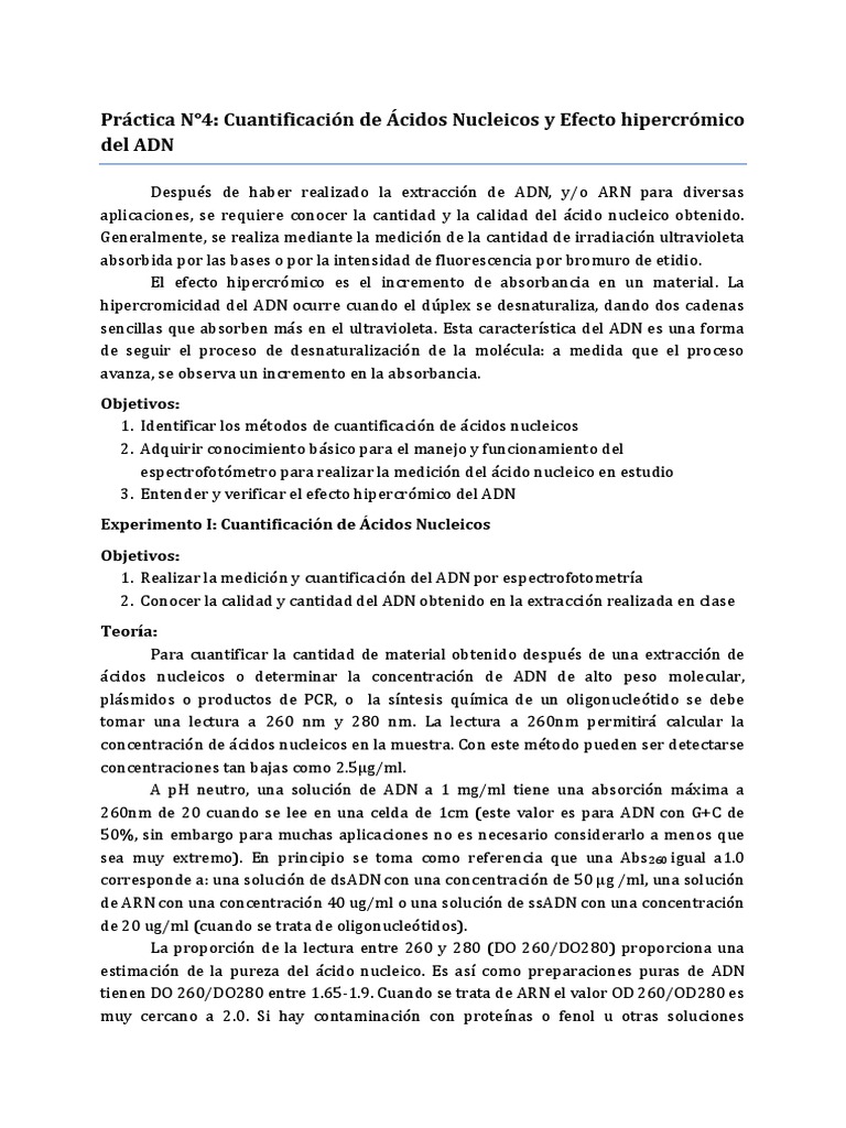 4 Cuantificación de ADN y Efecto Hipercromico | PDF | Ácidos nucleicos ...