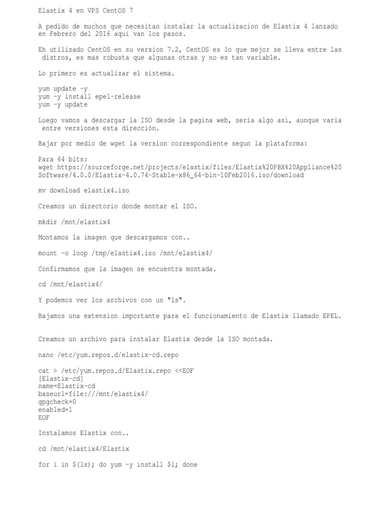 Elastix 4 en VPS CentOS 7 | PDF