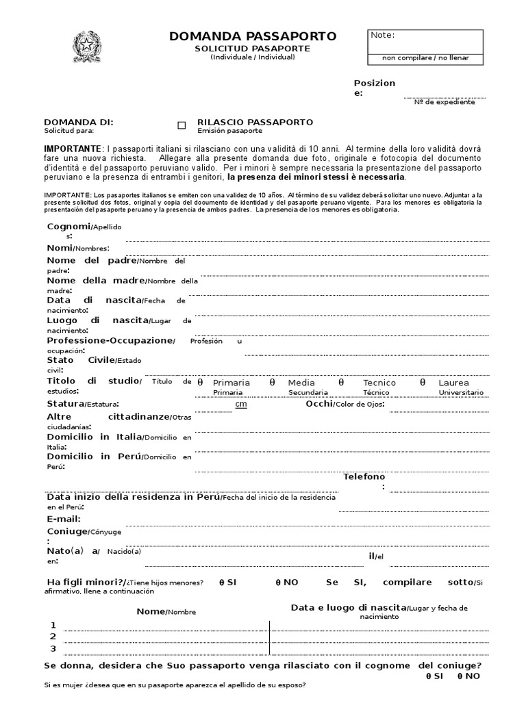 Formulario Richiesta Passaporto | PDF