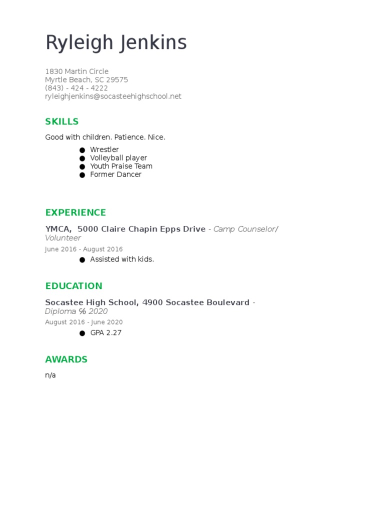 Ryleigh Jenkins - Skills & Experience Summary | PDF | Wellness