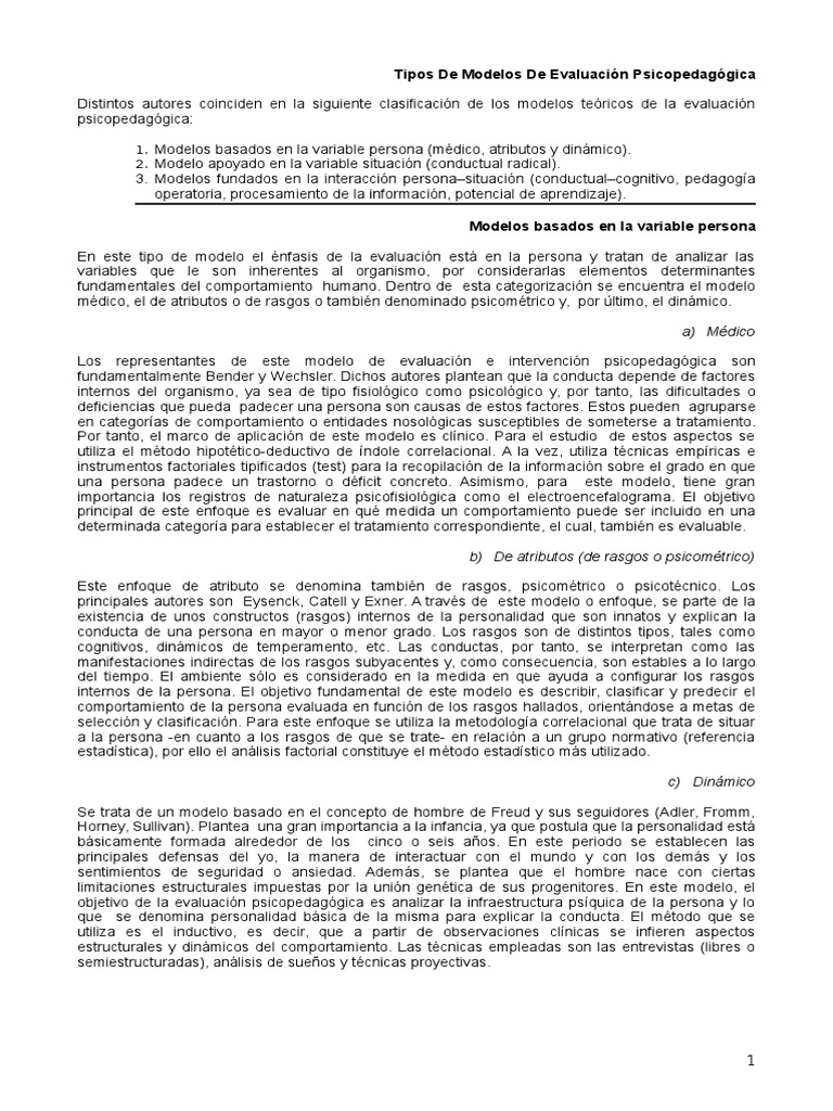 Tipos de Modelos de Evaluación PSP | PDF | Comportamiento | Aprendizaje