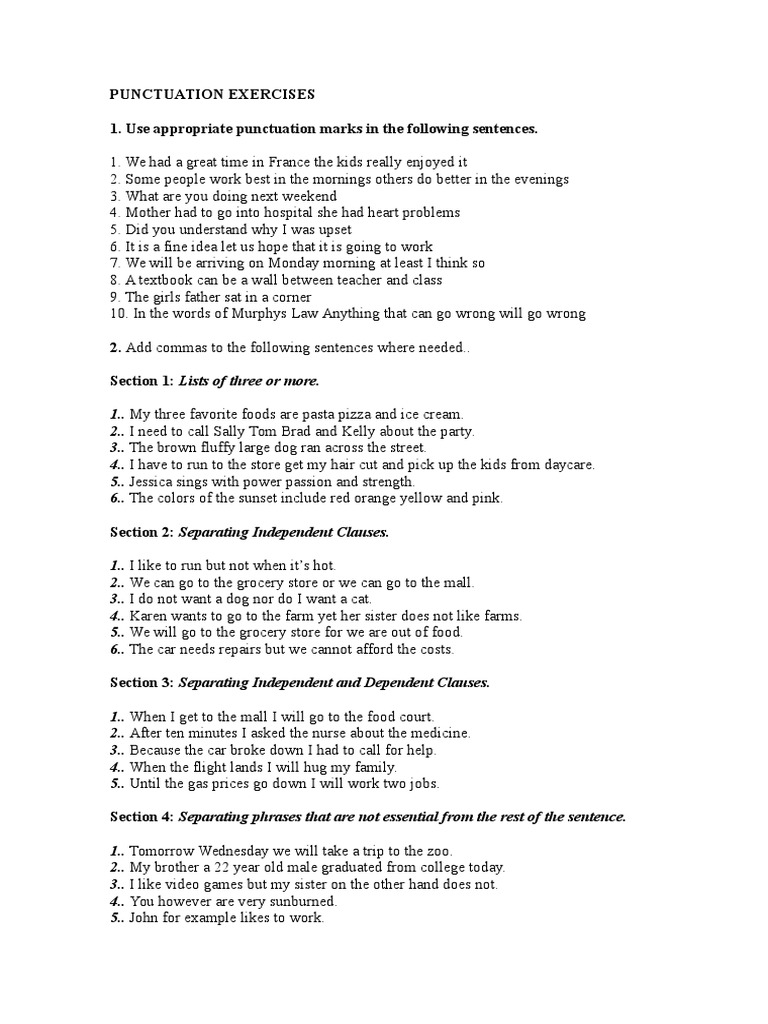 Punctuation Exercises | PDF