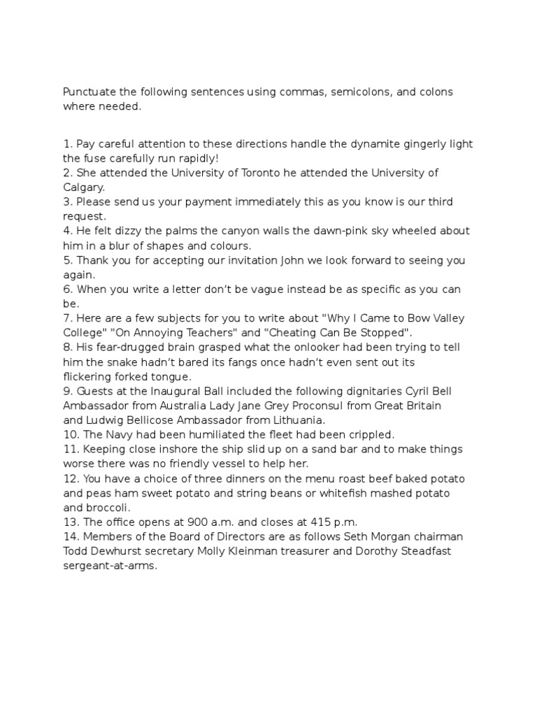 Punctuation Practice: Commas, Colons, Semicolons | PDF