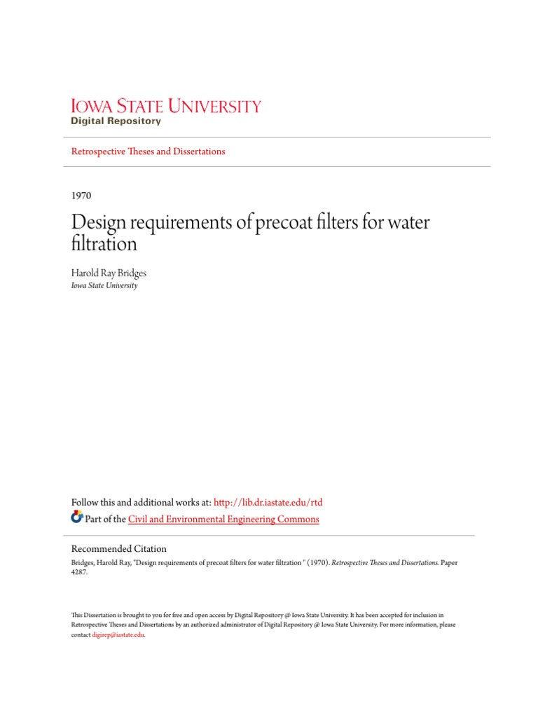 Design Requirements of Precoat Filters For Water Filtration | PDF ...