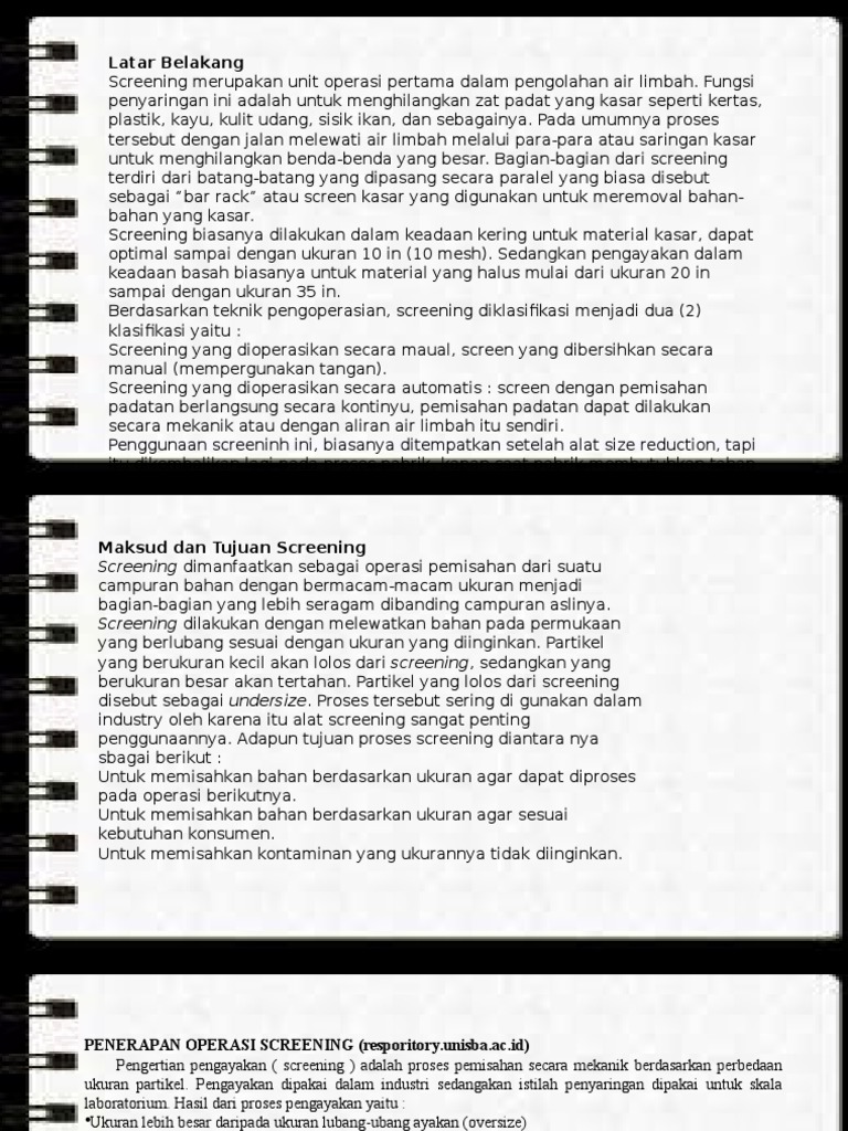 Proses dan Teknik Screening Air Limbah | PDF