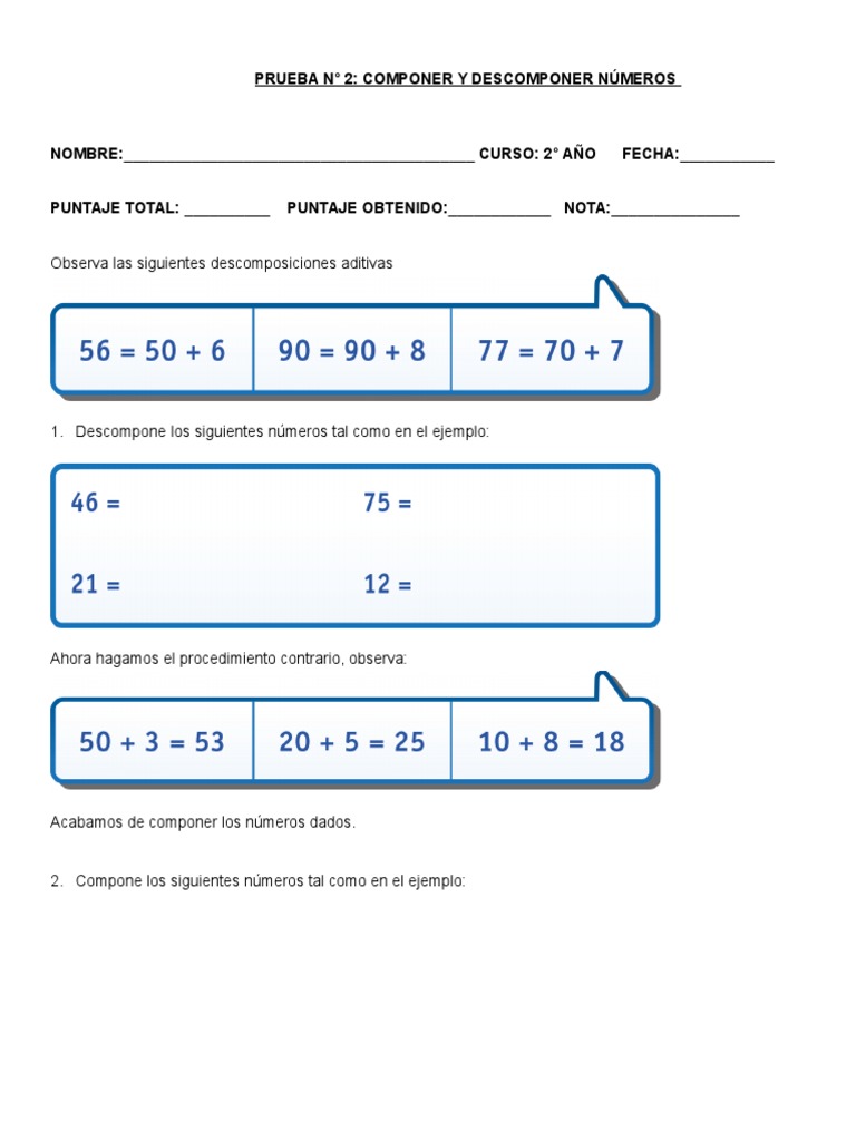 Prueba #2 Componer y Descomponer Números | PDF