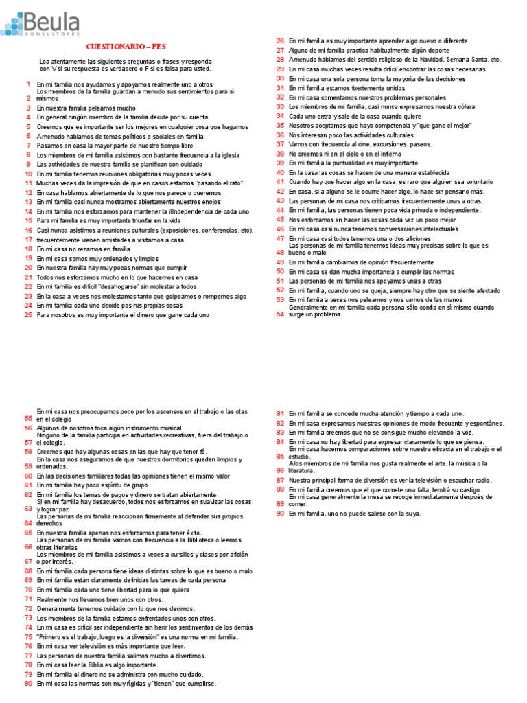 Cuestionario Fes | PDF | Cuestionario
