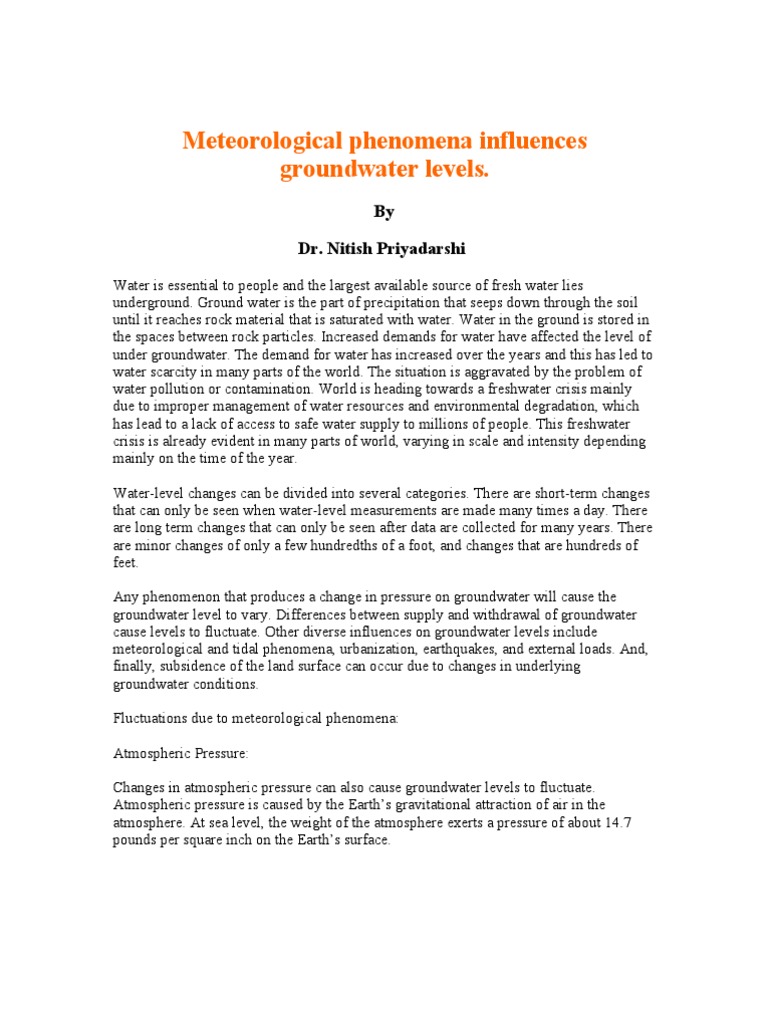 Meteorological Phenomena Influences Groundwater Levels. | PDF | Aquifer ...