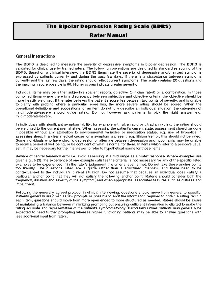 BDRS Rater Manual | PDF | Major Depressive Disorder | Eating