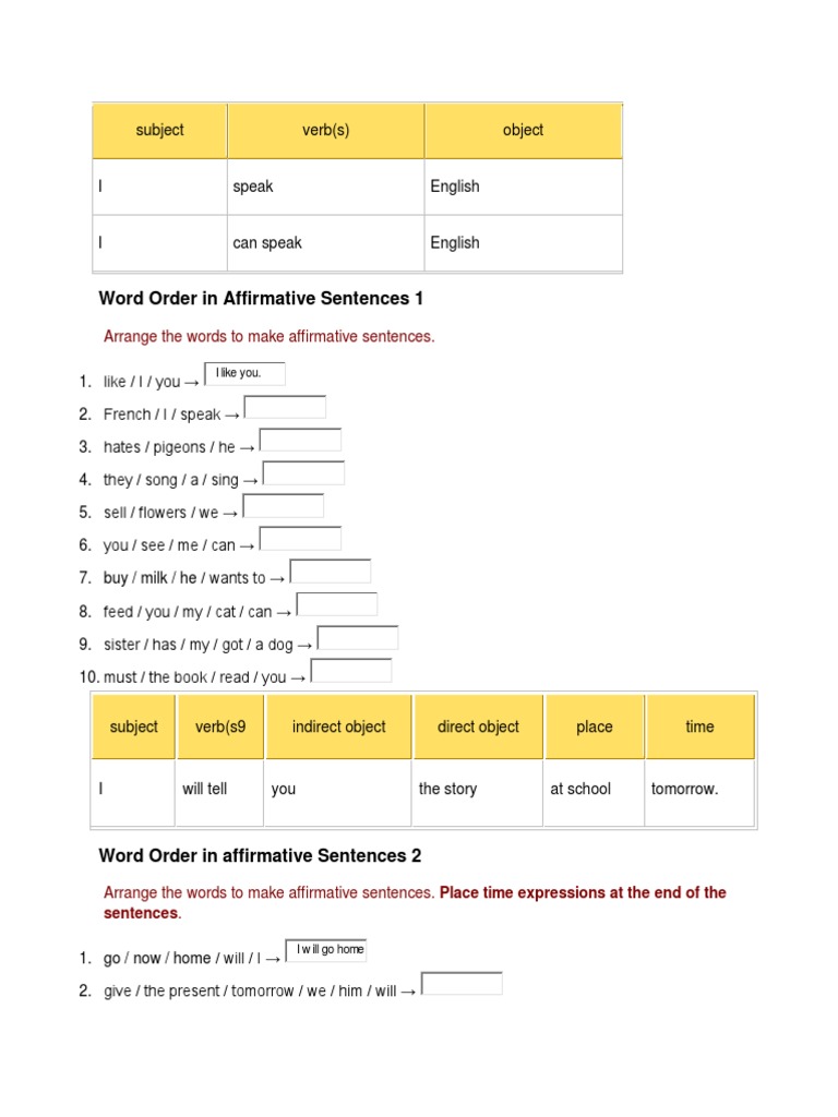 Word Order Exercises for Beginners | PDF | Verb | Object (Grammar)