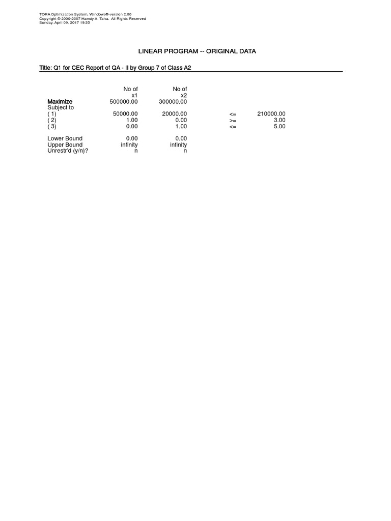 Linear Program - Original Data Linear Program - Original Data | Download Free PDF | Numerical ...