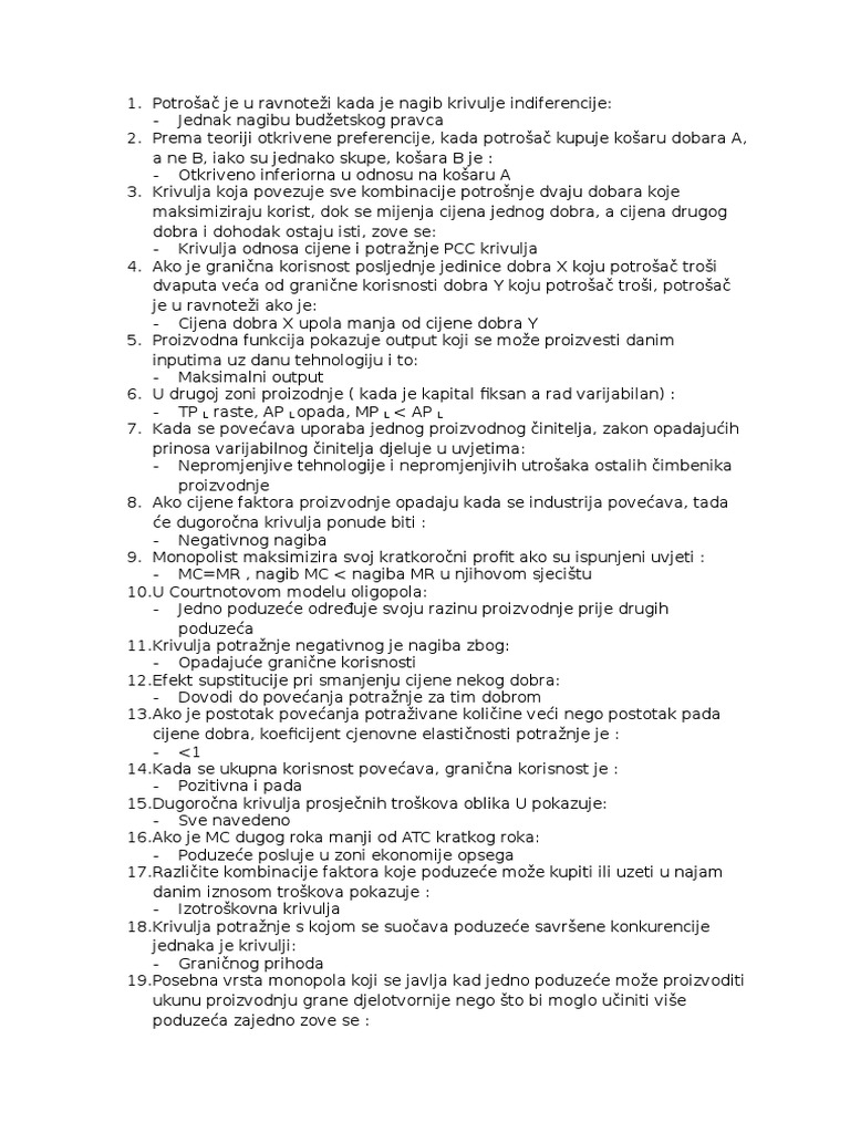 Mikroekonomija-Pitanja Za Ispit | PDF