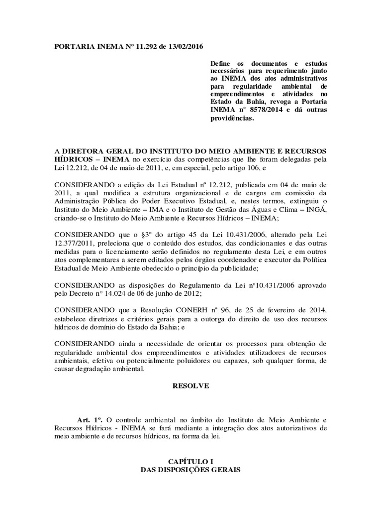 Documentos e Estudos Necessrios para Requerimento Junto Ao Inema | PDF ...