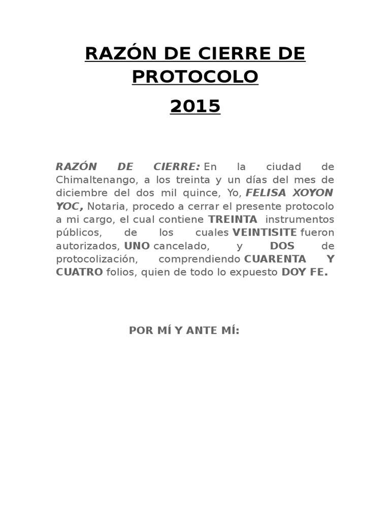 Razon de Cierre de Protocolo | PDF
