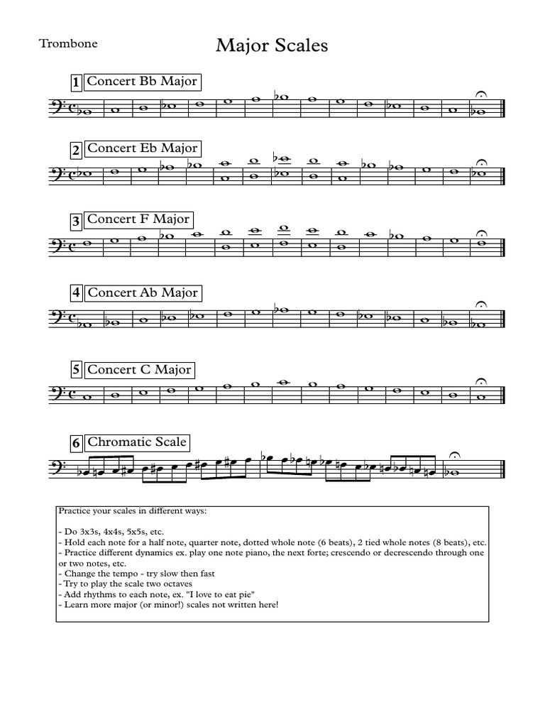 Major Scales - Trombone | PDF